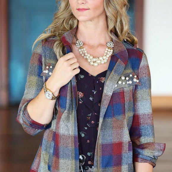 CAbi | Jackets & Coats | Cabi 3555 Collage Plaid Jacket Medium Euc ...